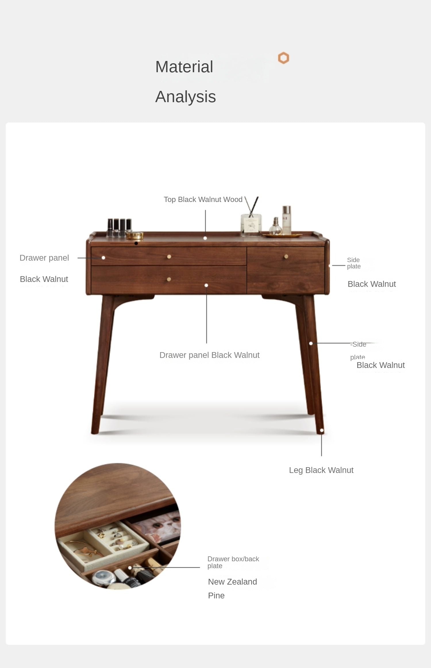 Black Walnut , Ash solid wood Dressing table: