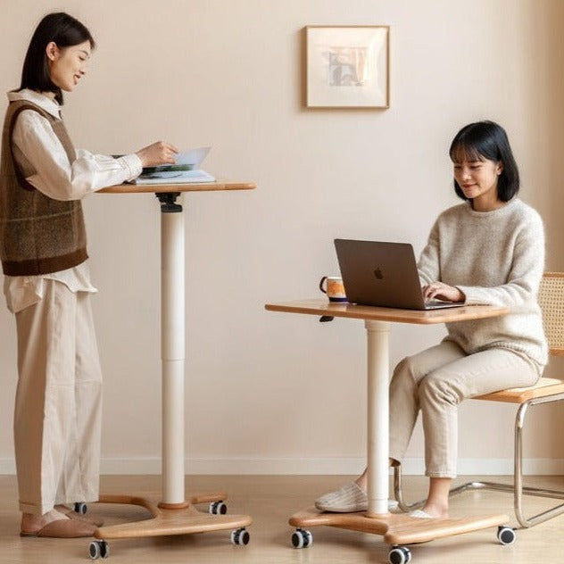 Oak solid wood Standing desk lifting movable Side Table