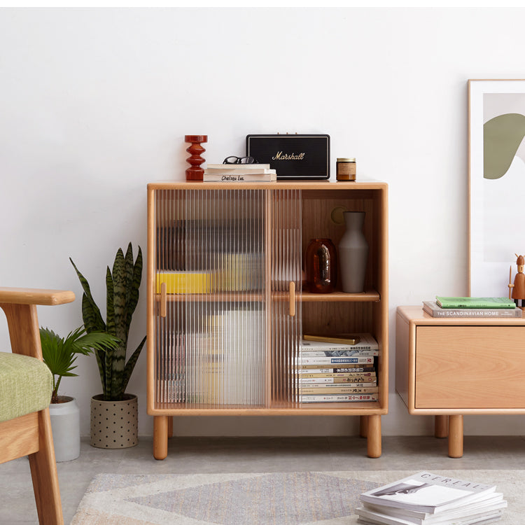 Beech solid wood Sliding Door side cabinet-