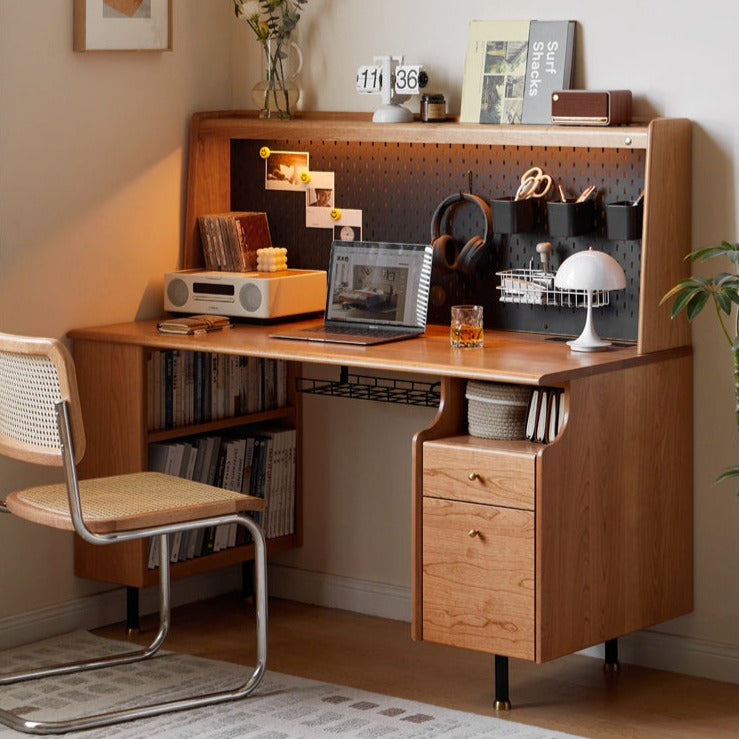 Cherry wood study desk with lamp hole board computer desk