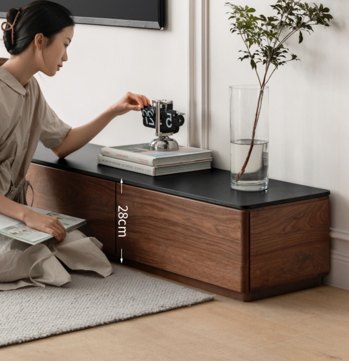 Black Walnut solid wood TV stand rock slab=