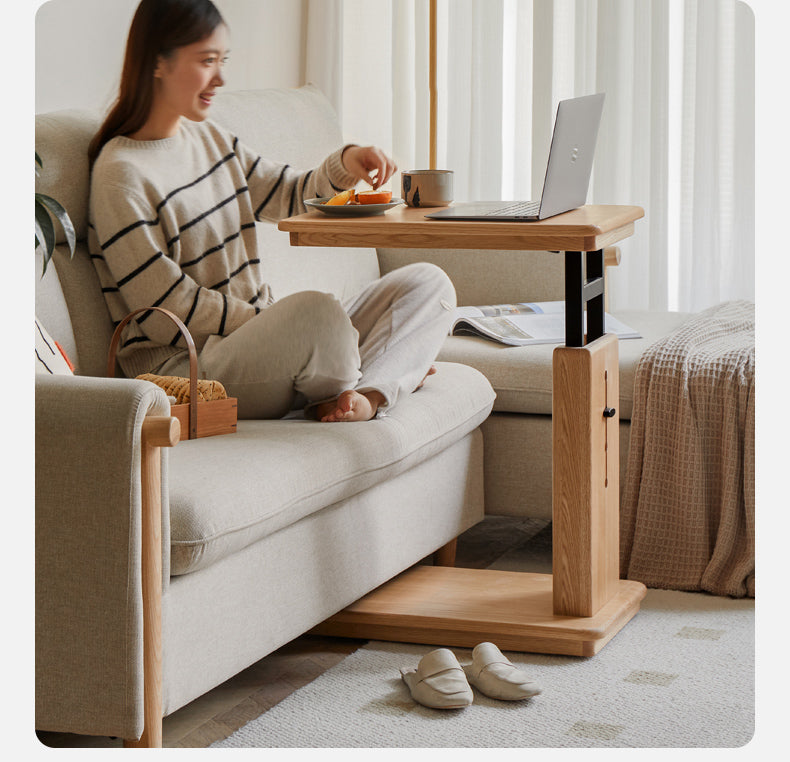 Oak solid wood movable liftable foldable side table
