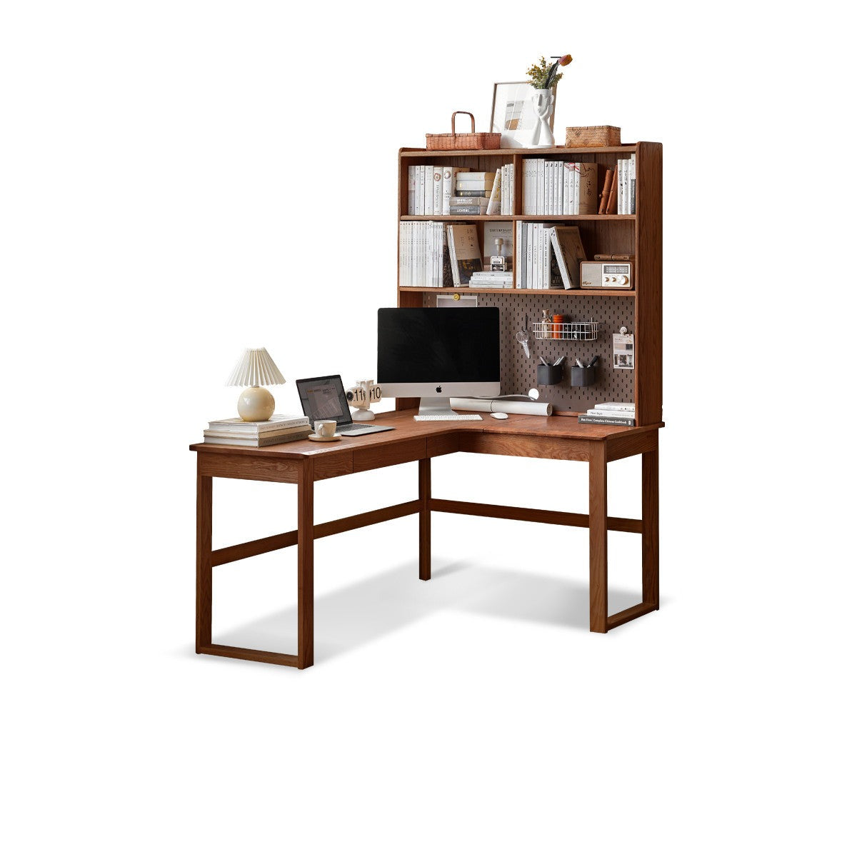 Oak solid wood Office desk with bookshelf