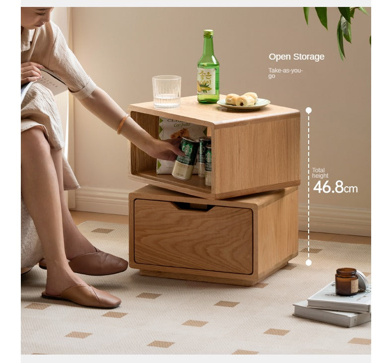 Oak Solid wood side table rotating bedside table.