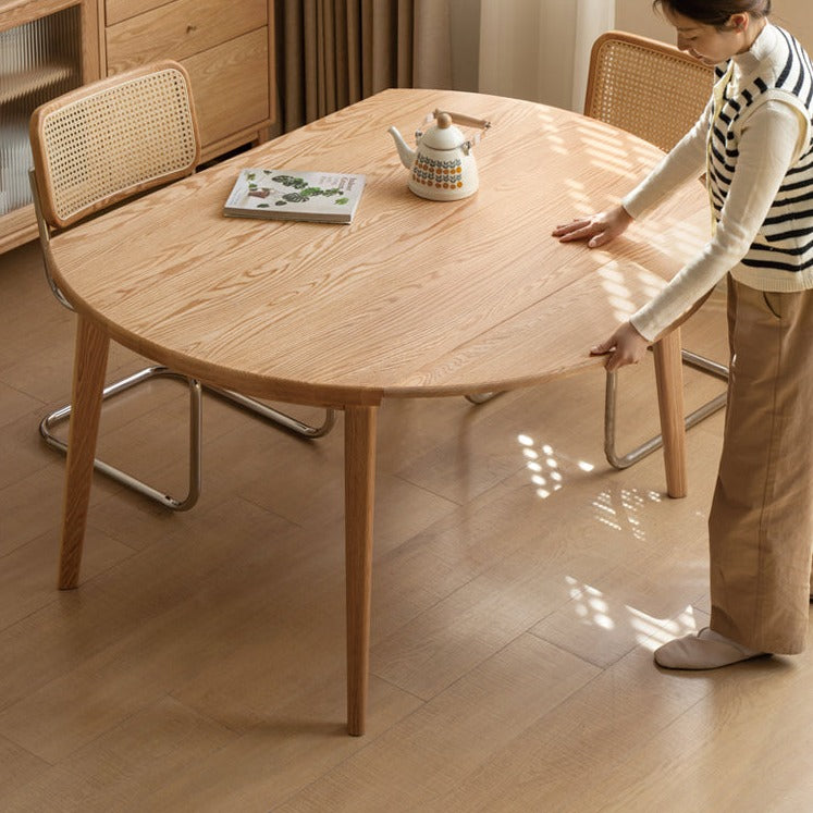 Oak solid wood folding round dining table