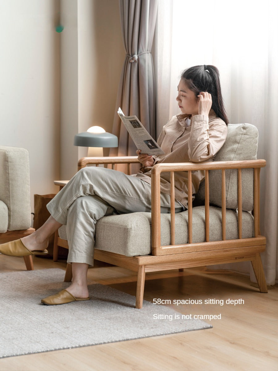Oak Solid Wood Fabric Sofa)