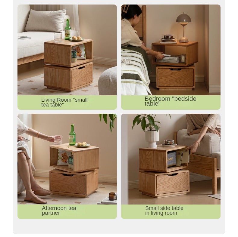 Oak Solid wood side table rotating bedside table.
