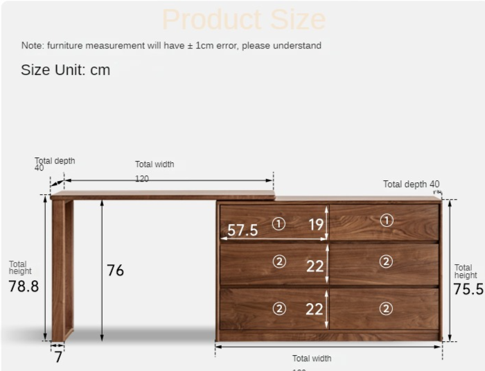 Black Walnut Solid Wood Telescopic Dressing Table