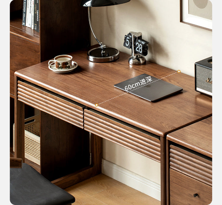 Black Walnut Solid wood desk Nordic with cabinet long table