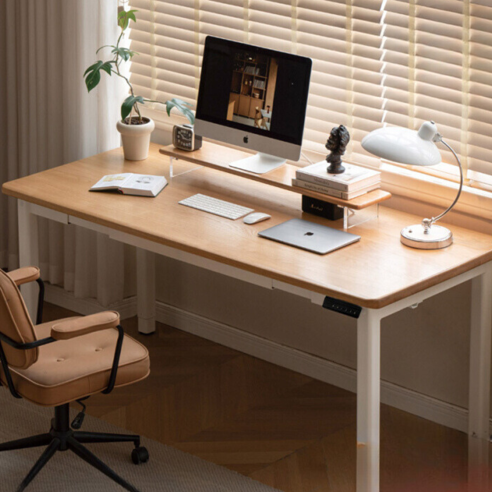 Oak Solid Wood Electric Elevating Dual Motor Office Desk