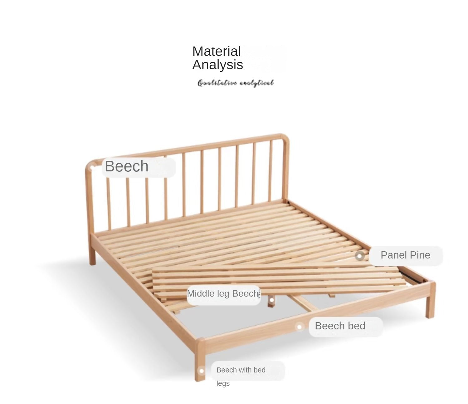 European Beech Solid Wood Bed Modern Simple.