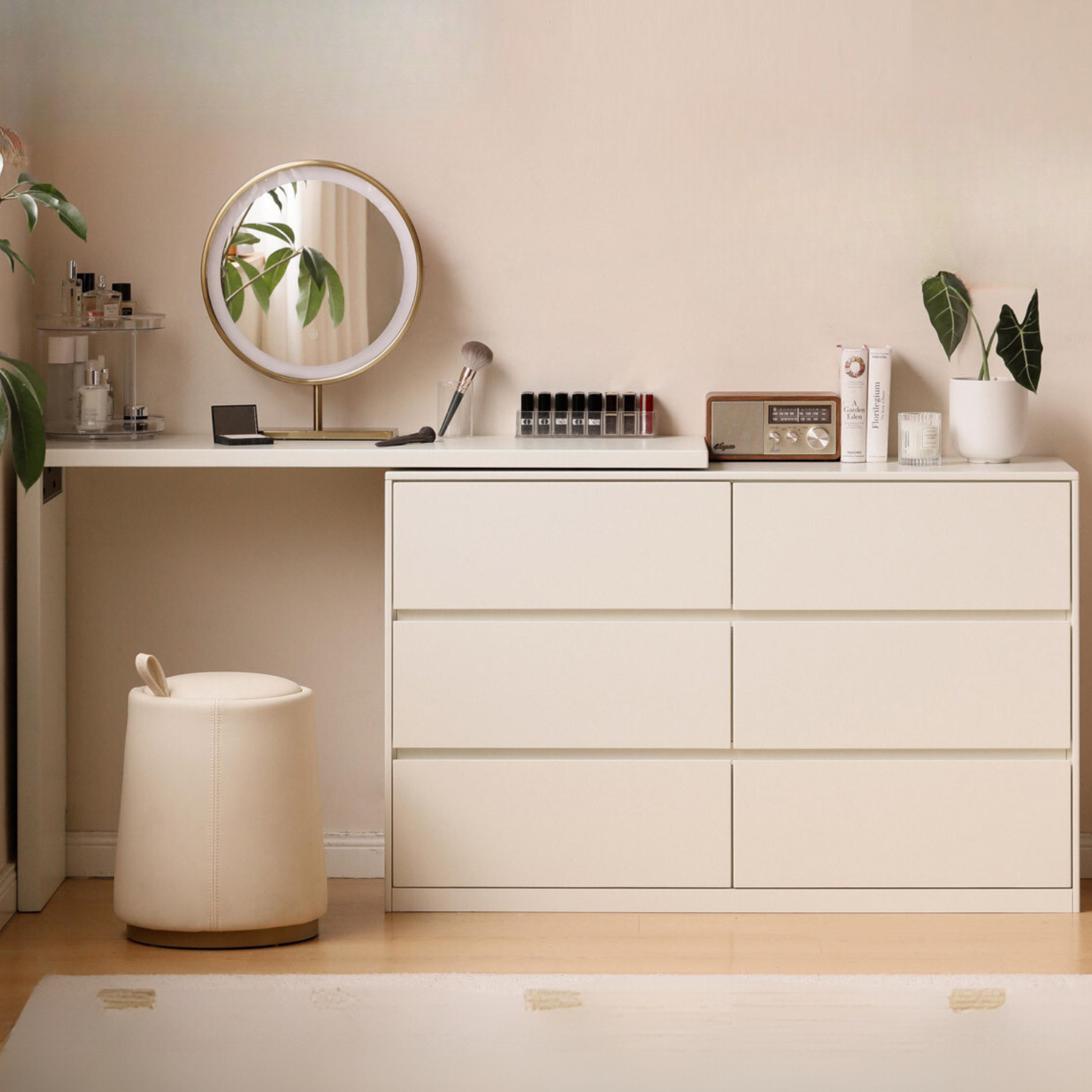 Poplar solid wood light luxury L-shaped corner dressing table: