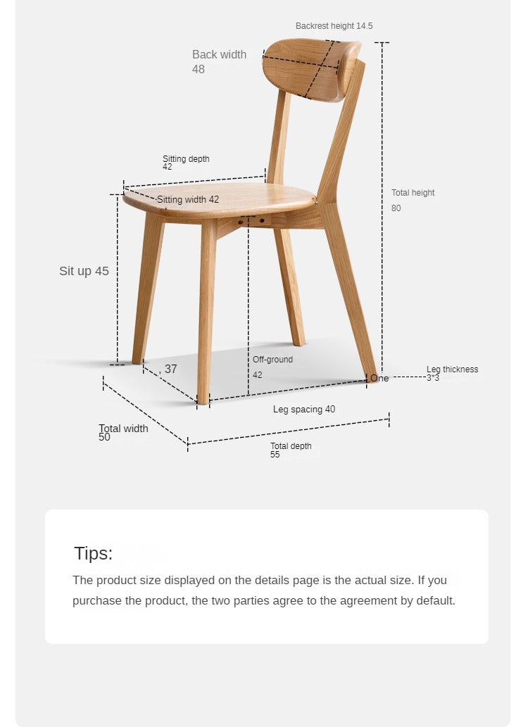 Oak solid wood curved backrest dining chair: