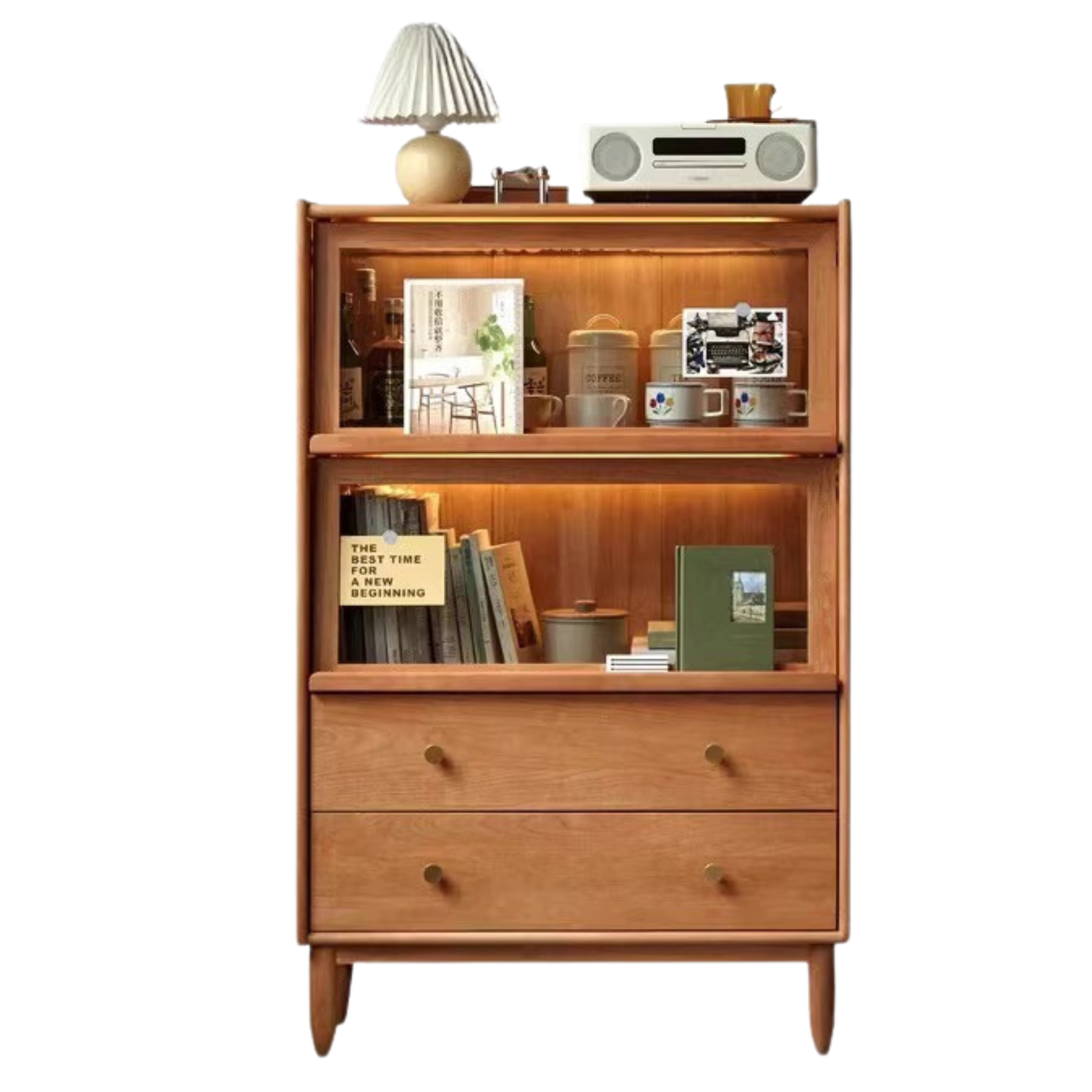 Cherry wood, Oak solid wood Side Cabinet flip door, LD light