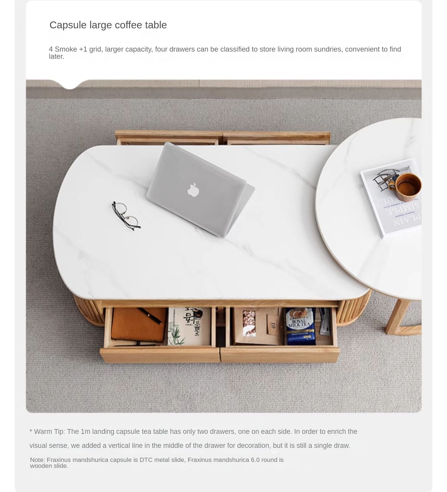Oak solid wood Rock plate coffee table