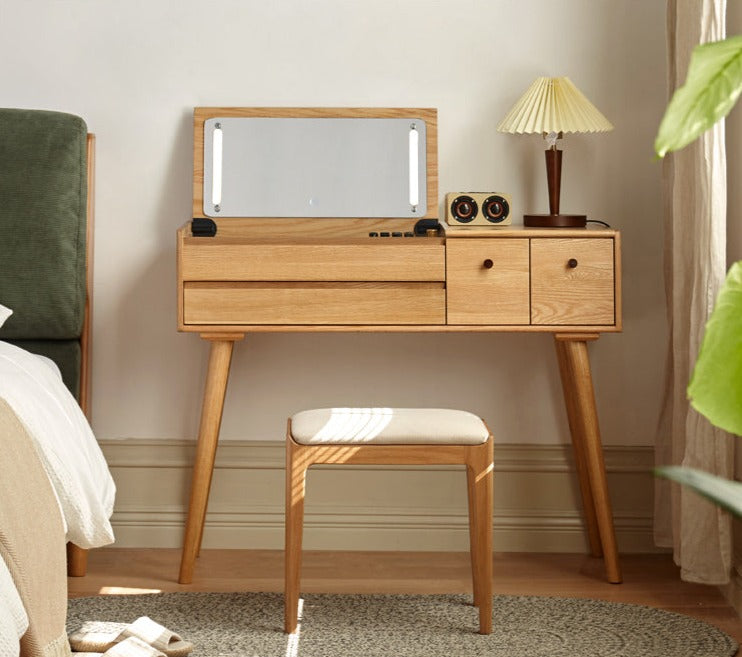Oak solid wood Dressing table Mirror LED touch light: