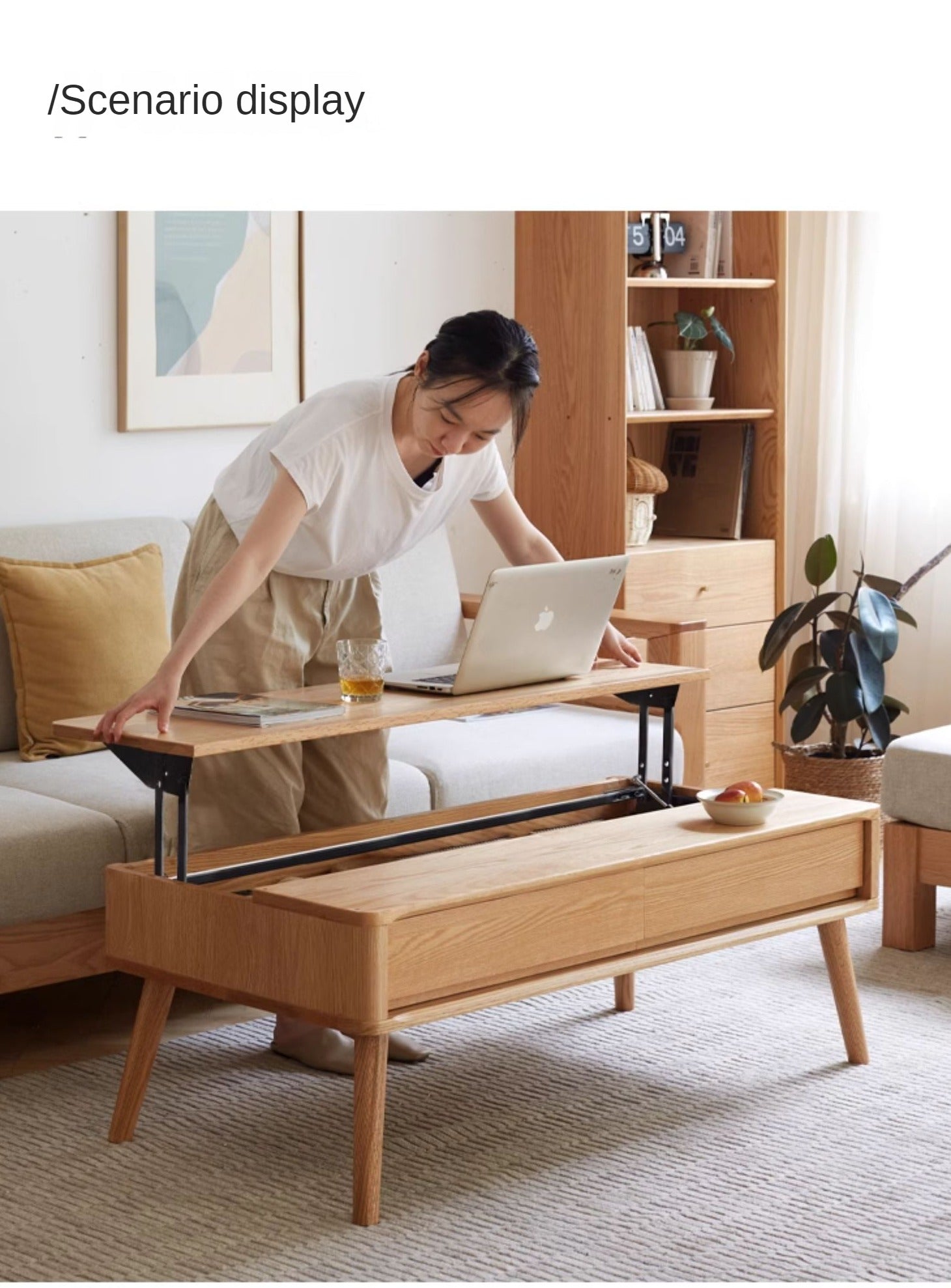 Oak solid wood Lifting Coffee Table