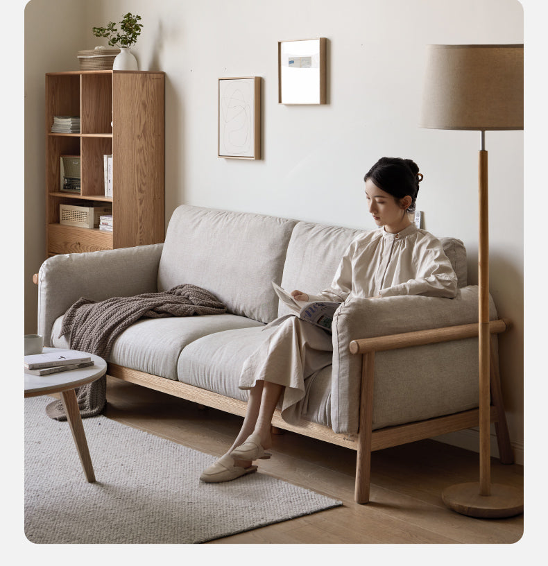 Oak solid wood fabric sofa)