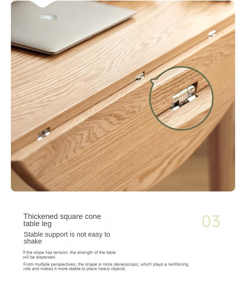 Oak solid wood folding round dining table