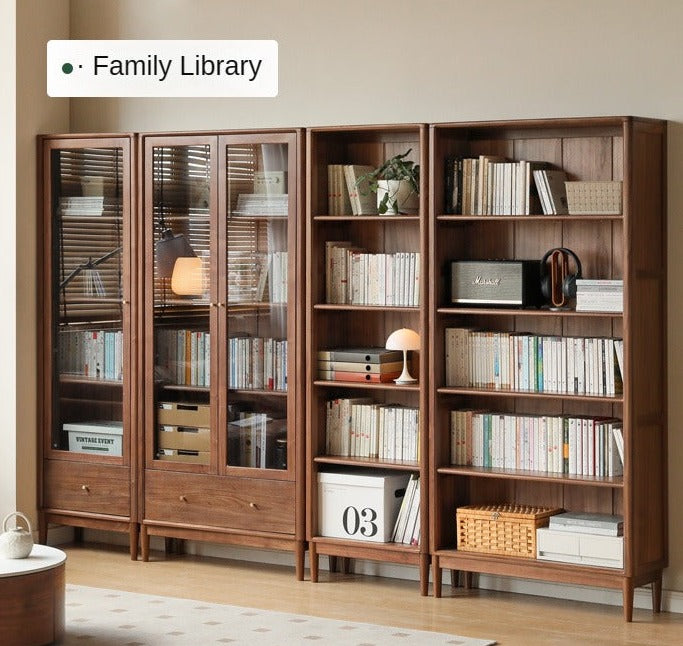 Black walnut solid wood bookcase whole wall free combination bookshelf