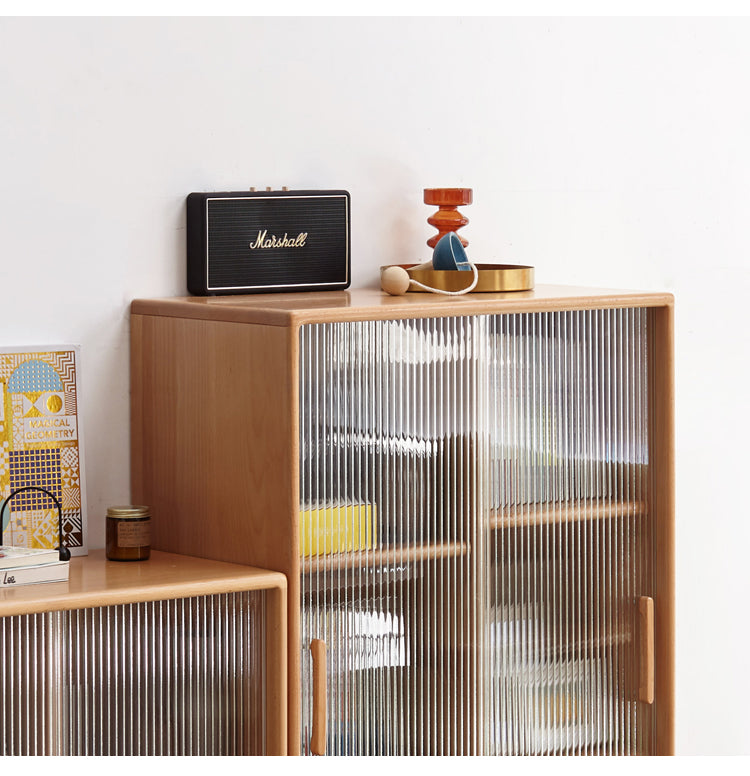 Beech solid wood Sliding Door side cabinet-