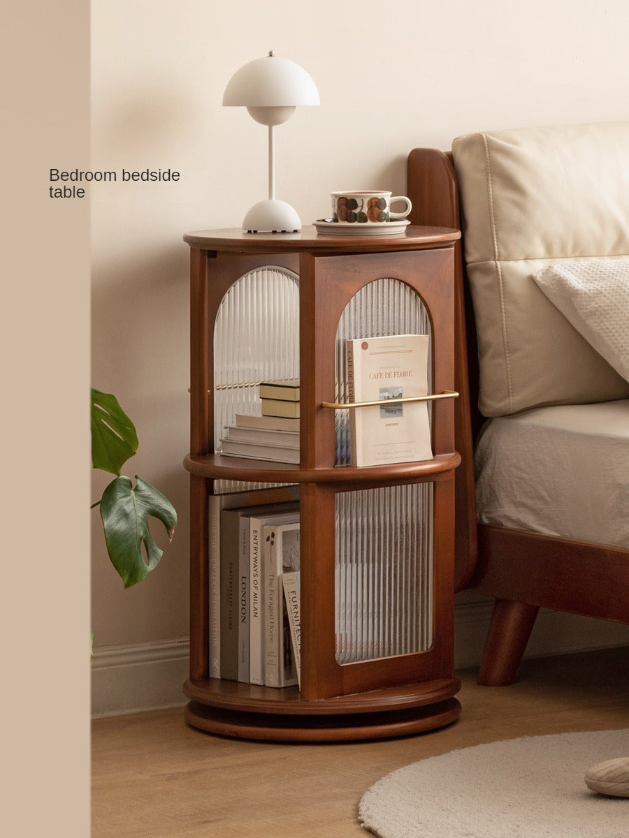 Poplar Solid Wood Side Table, Retro Storage Rack rotated 360°