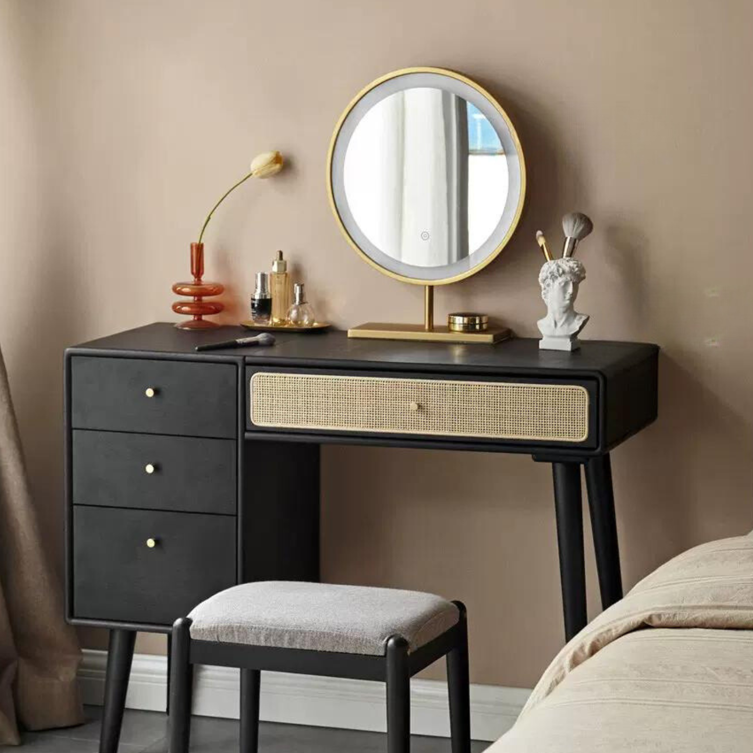 Oak Solid wood Black Vintage Makeup Dressing Table