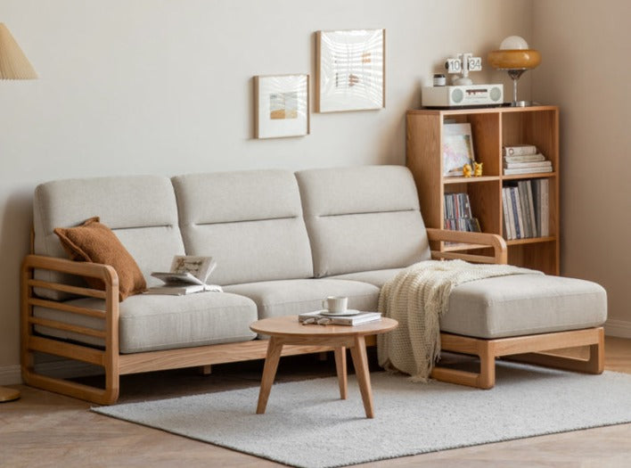Oak Solid Wood Fabric Sofa)