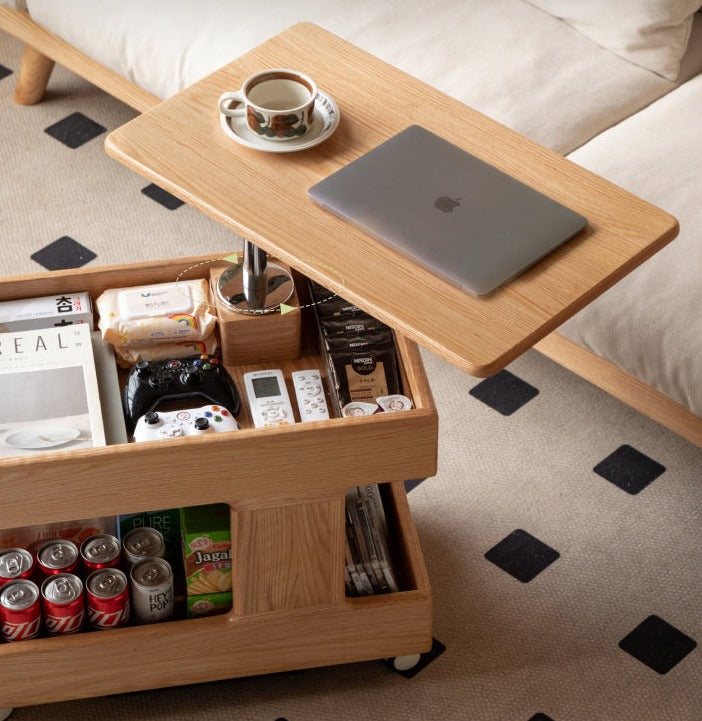 Oak Solid Wood Rotating Mobile Side Table