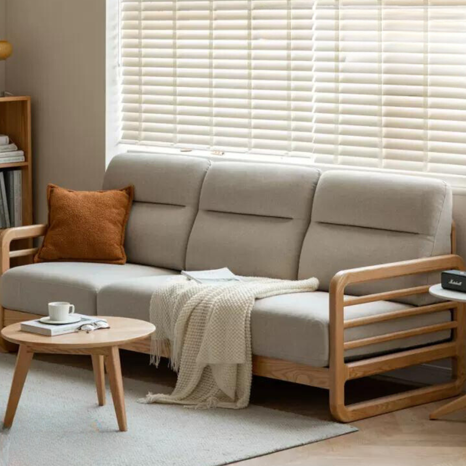 Oak wood fabric sofa string-style backrest)