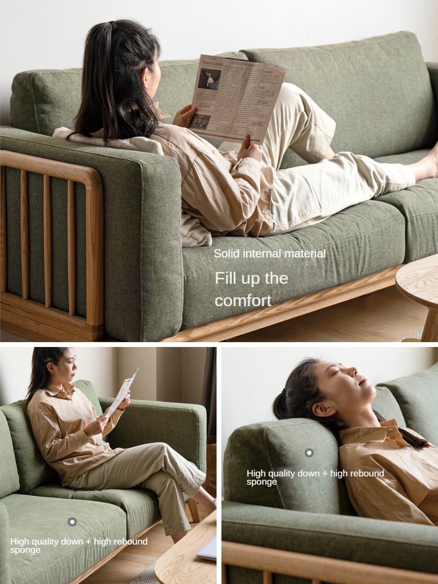 Oak Solid Wood Fabric Sofa)