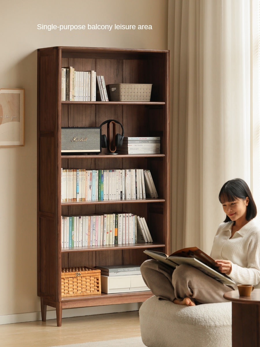 Black walnut solid wood bookcase whole wall free combination bookshelf