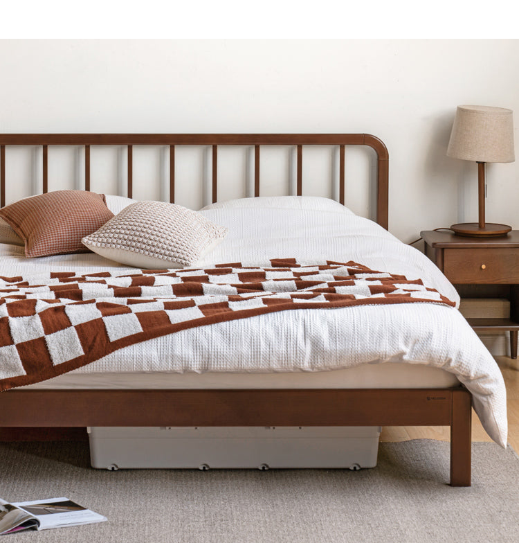 European Beech Solid Wood Bed Modern Simple.