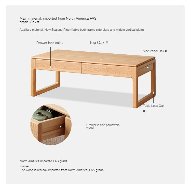 Oak, Black Walnut solid wood Japanese style coffee table