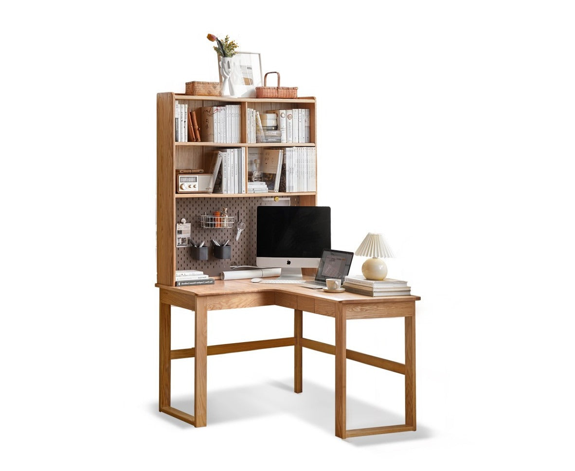 Oak solid wood Office desk with bookshelf