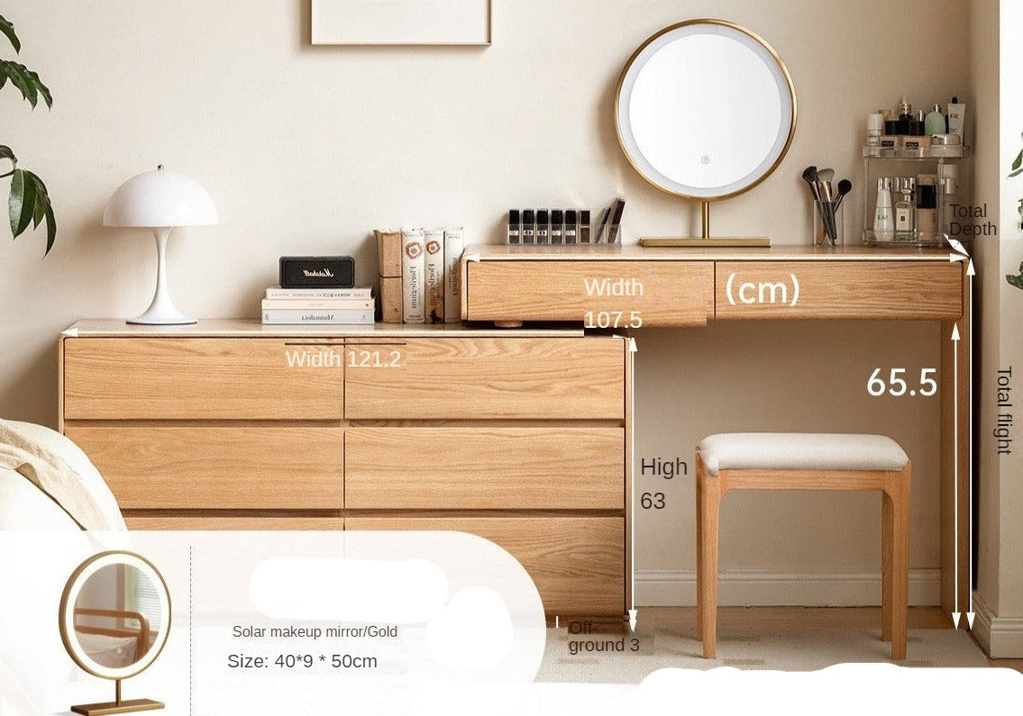 Oak solid wood dressing table storage cabinet retractable: