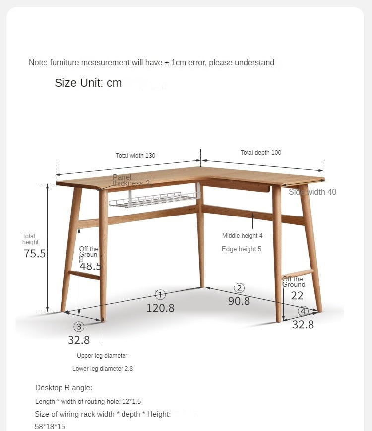 Oak solid wood corner table study office desk