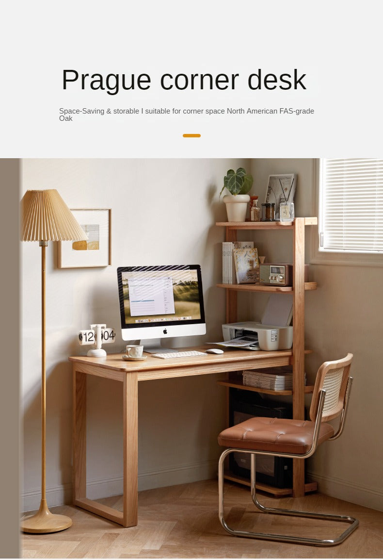 Oak Solid wood corner desk bookshelf integrated