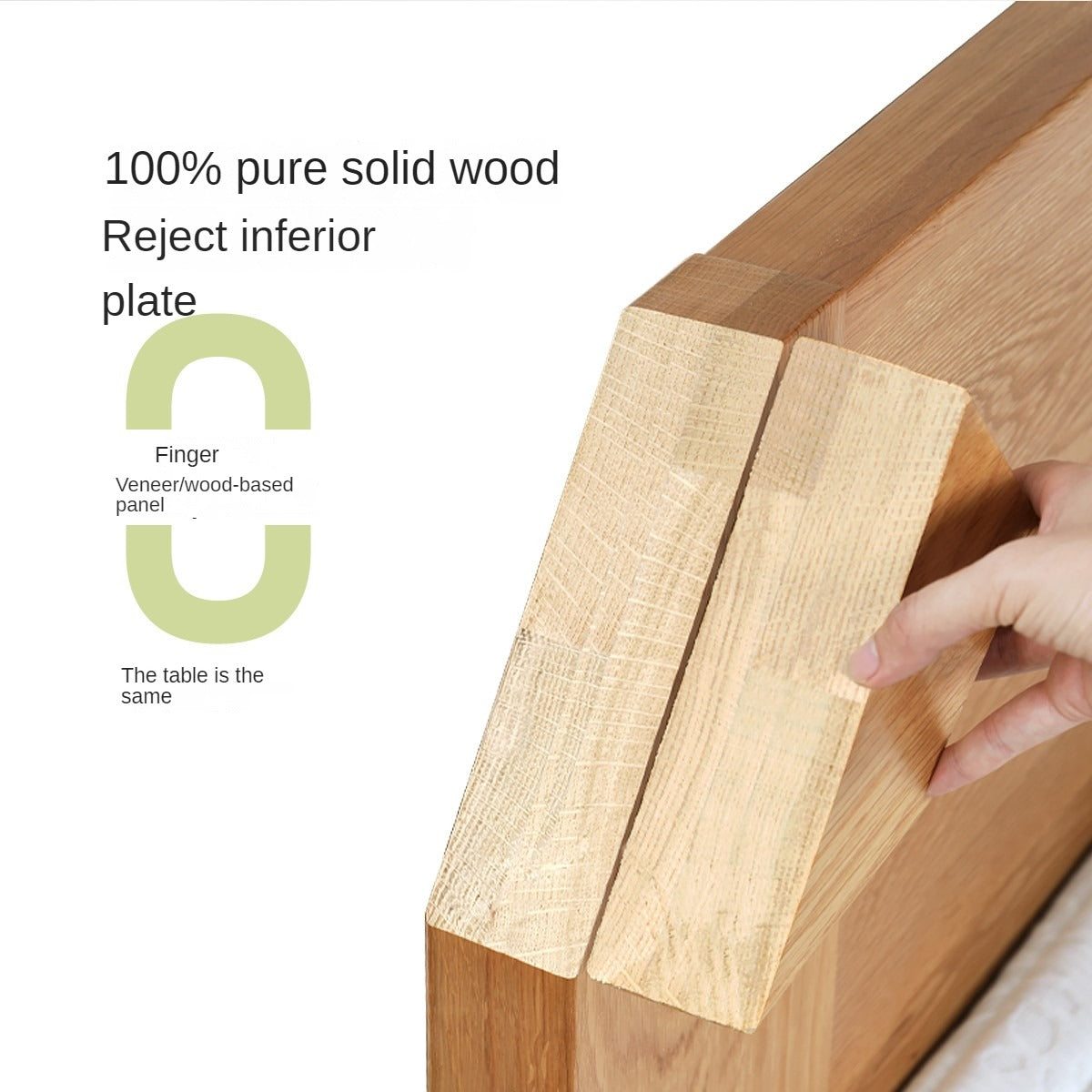 Oak, Beech solid wood bed with light and bookshelf.