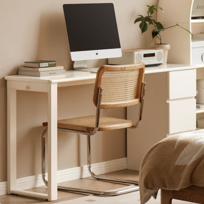 Poplar Solid wood cream style single-leg desk