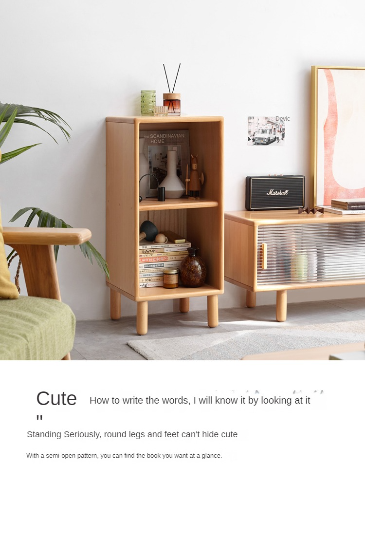 Beech solid wood Small bookshelf side cabinet-