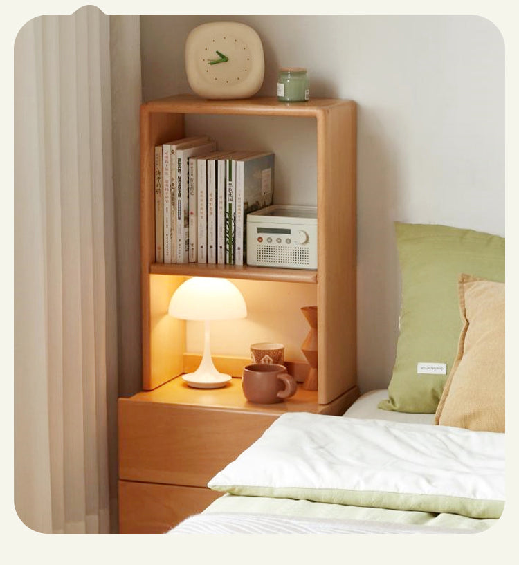 Beech solid wood bedside table and elevated storage rack, bedside ...