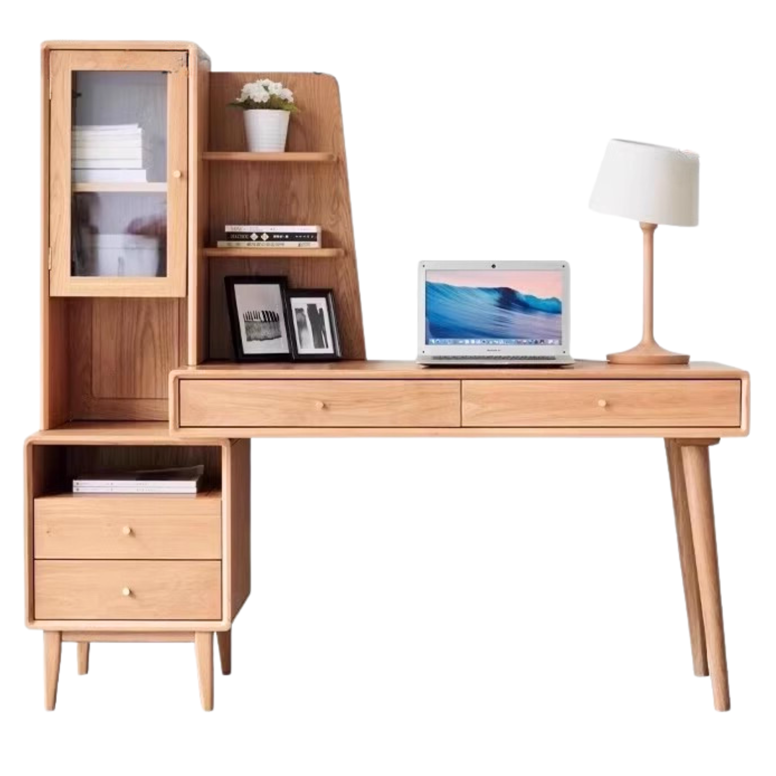 Oak solid wood Bookshelf and office desk combination