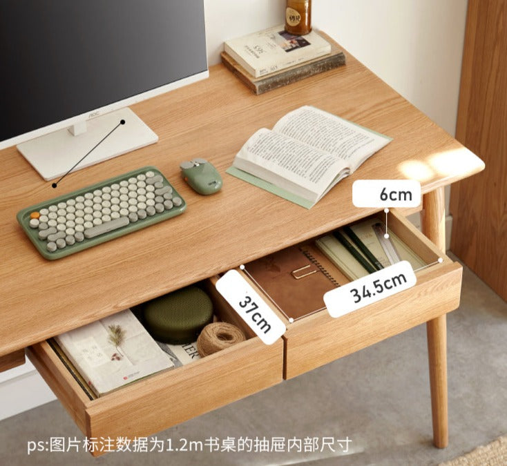 Oak solid wood Office desk spindle-shaped slanted legs: