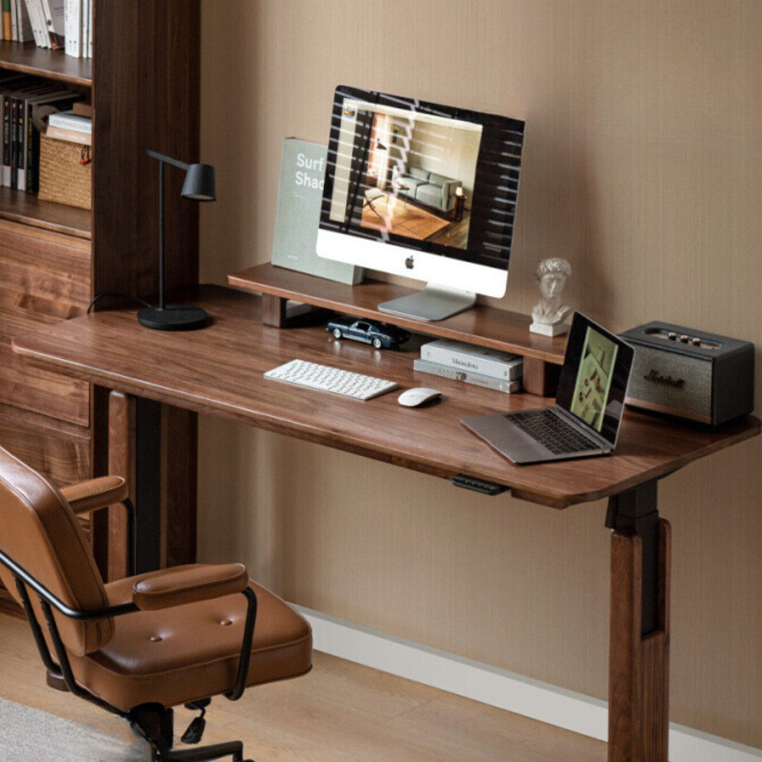 Black Walnut Solid Wood Electric Elevating Desk