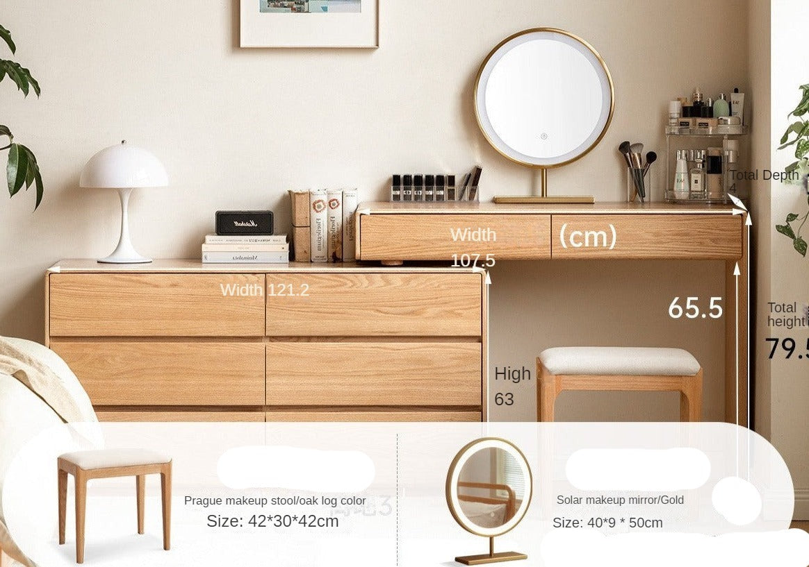 Oak solid wood dressing table storage cabinet retractable: