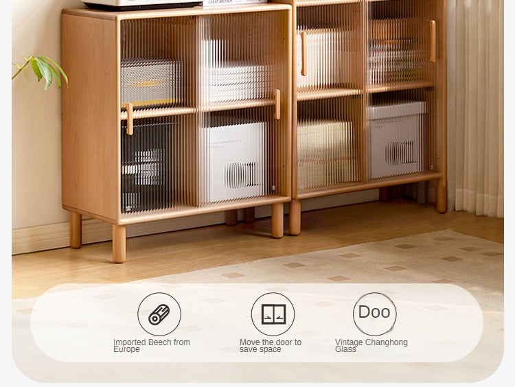 Beech solid wood Sliding Door side cabinet-