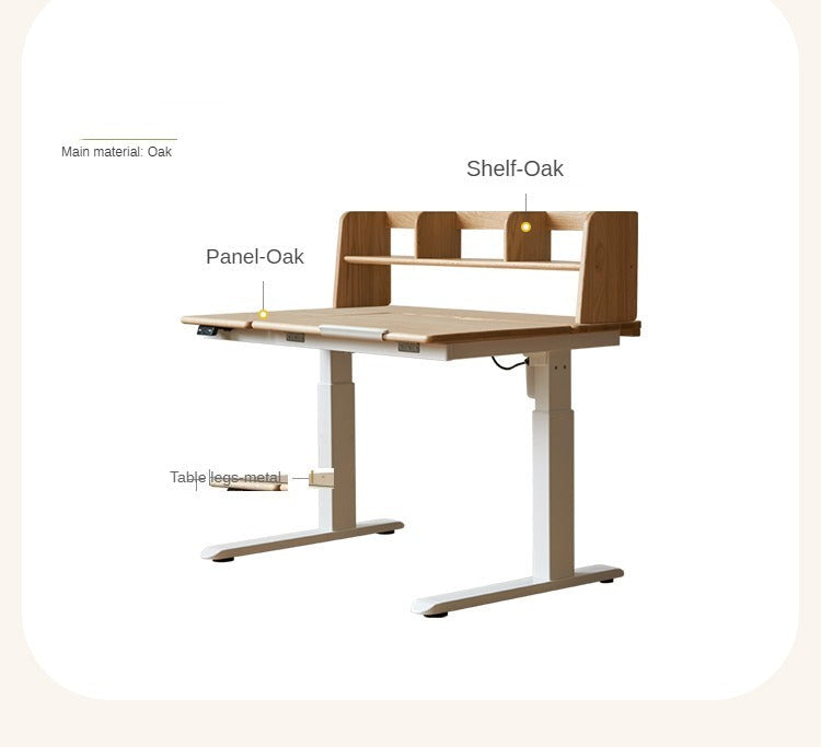 Oak solid wood children's electric lifting tilts study desk