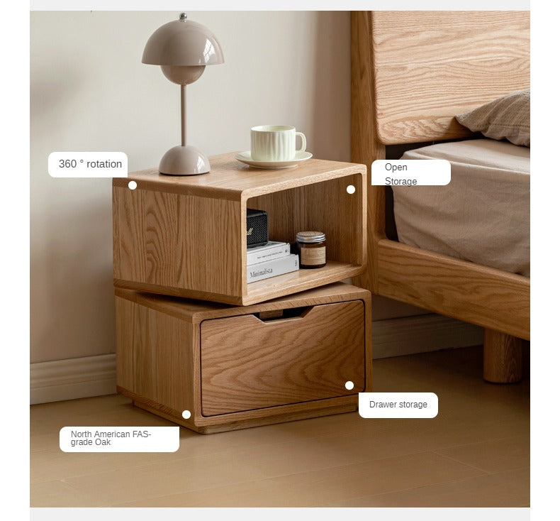 Oak Solid wood side table rotating bedside table.