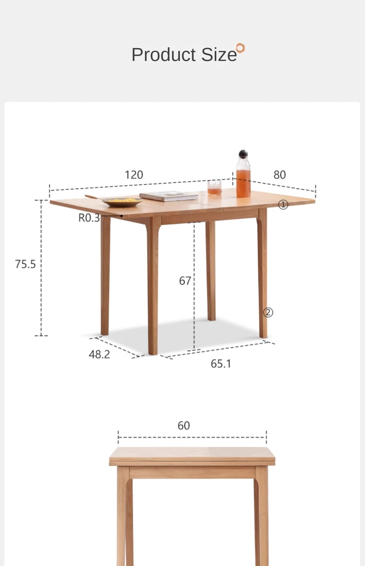 Oak solid wood Folding small dining table